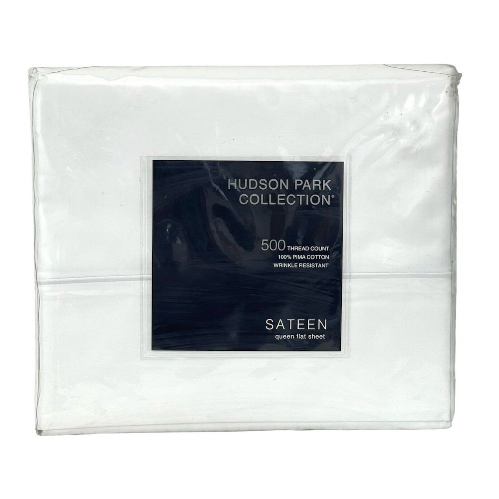 Hudson Park 500 Thread Count Queen Flat Sheet White
